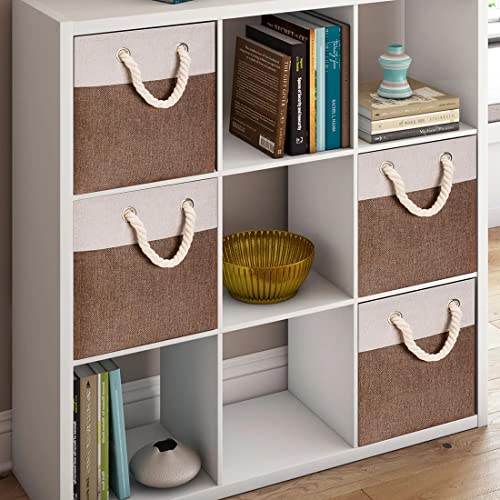 i BKGOO 3Pack Large Foldable Storage Bins,Collapsible Sturdy Cationic Fabric Organizing Storage Basket Cube with Cotton Handles for Home Office Shelf Clothes Toys Beige-Brown 13×13×13 inch