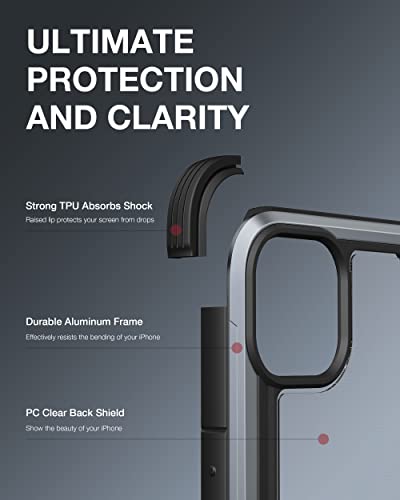 RAPTIC Shield for iPhone 13 Pro Case, Shockproof Protective Clear Case, Military 10ft Drop Tested, Durable Aluminum Frame, Anti-Yellowing Technology Case for iPhone 13 Pro, Black