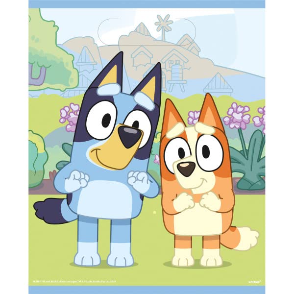 Esave Bluey Birthday Party Supplies Favor Bundle Pack includes 8 Plastic Loot Bags, 8 Bluey Sticker Sheets with 184 Stickers and 1 Dinosaur Sticker Sheet