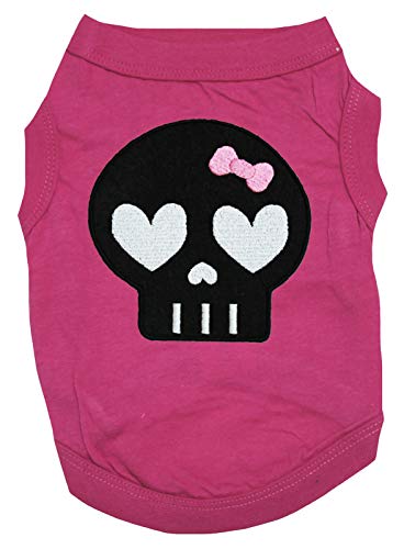 Petitebella Black Skull Face Puppy Dog Shirt (Hot Pink, Medium)