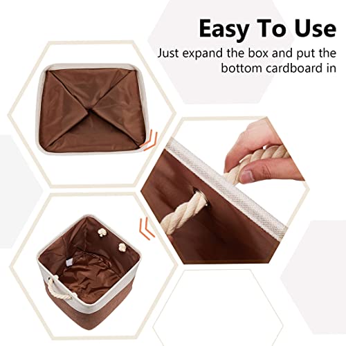 i BKGOO 3Pack Large Foldable Storage Bins,Collapsible Sturdy Cationic Fabric Organizing Storage Basket Cube with Cotton Handles for Home Office Shelf Clothes Toys Beige-Brown 13×13×13 inch