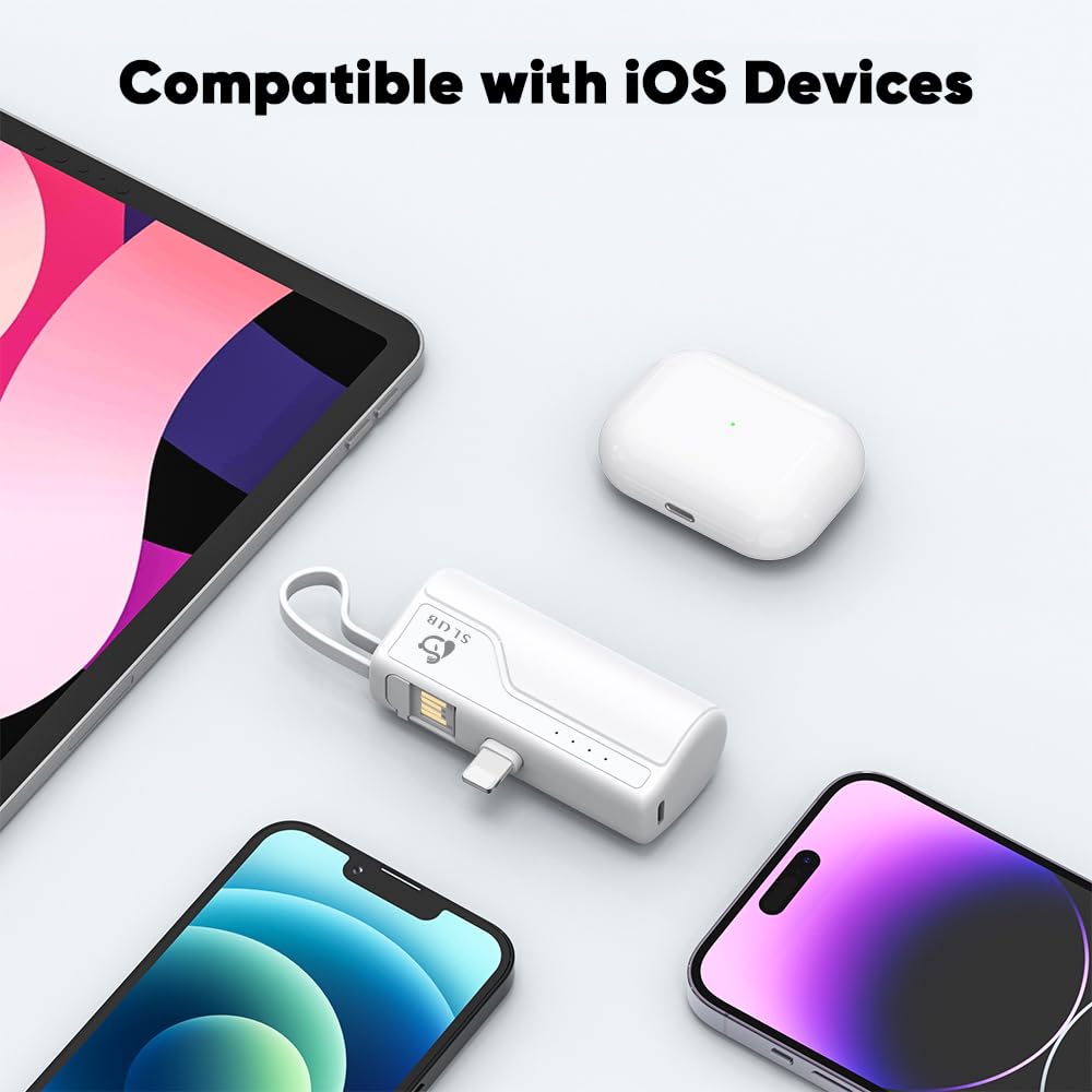 Gankoii iPhone Portable Charger 5000mAh, Mini Power Bank Battery Pack Phone Backup Charger, Small Portable Charger Compatible with iPhone 14/13/ 12/11/ XS Max/XR/X, AirPods, White