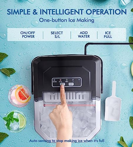 Ice Maker Countertop - Portable Ice Machine Makes 26 lbs of Ice in 24 Hours, 9 Ice Cubes in 6 Minutes, Self-Cleaning - Compact Nugget Ice Maker with Scoop and Basket for Home, Kitchen, and RV (Silver)