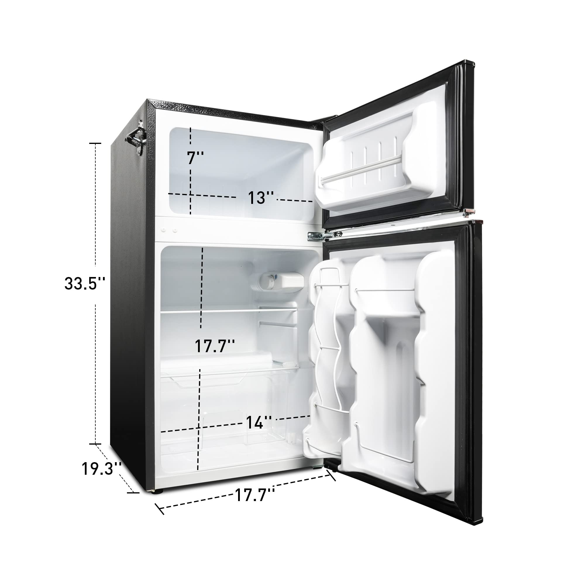 E-Macht 3.2 Cu.Ft Small Refrigerator with Freezer, 2 Door Black Mini Fridge, Energy Saving, Adjustable Thermostat Control, Adjustable Legs, Perfect for Apartment/Office/Dorm/Garage