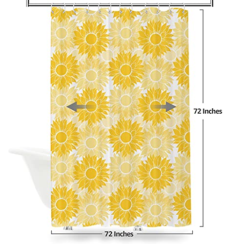 VEGA U Sunflower Fabric Shower Curtain for Bathroom, Botanical Floral Bath Decor with Hooks, Hotel Quality, 72x72 Inch