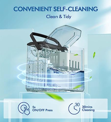 Ice Maker Countertop - Portable Ice Machine Makes 26 lbs of Ice in 24 Hours, 9 Ice Cubes in 6 Minutes, Self-Cleaning - Compact Nugget Ice Maker with Scoop and Basket for Home, Kitchen, and RV (Silver)