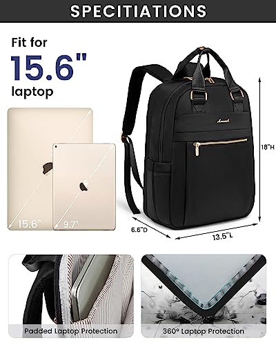 LOVEVOOK Laptop Backpack for Women 15.6 Inch Laptop Bag for Work Travel Computer Backpack with USB Port, Fashion Waterproof Backpack Purse Casual Daypacks, Black