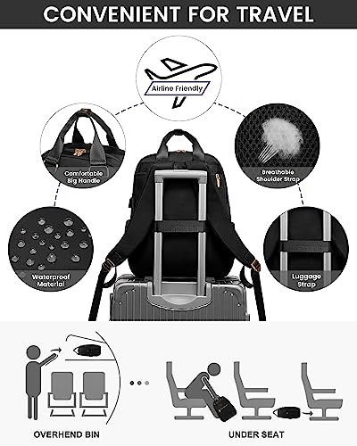 LOVEVOOK Laptop Backpack for Women 15.6 Inch Laptop Bag for Work Travel Computer Backpack with USB Port, Fashion Waterproof Backpack Purse Casual Daypacks, Black