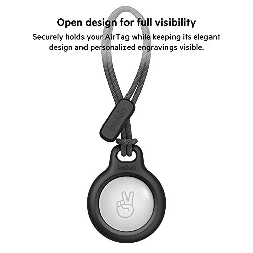 Belkin Apple Airtag Secure Holder With Strap - Apple Air Tag Keychain - Airtag Holder With Strap For Key Ring - Airtag Keychain Accessories - Scratch Resistant Airtag Case With Raised Edges - Black