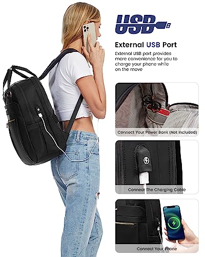 LOVEVOOK Laptop Backpack for Women 15.6 Inch Laptop Bag for Work Travel Computer Backpack with USB Port, Fashion Waterproof Backpack Purse Casual Daypacks, Black