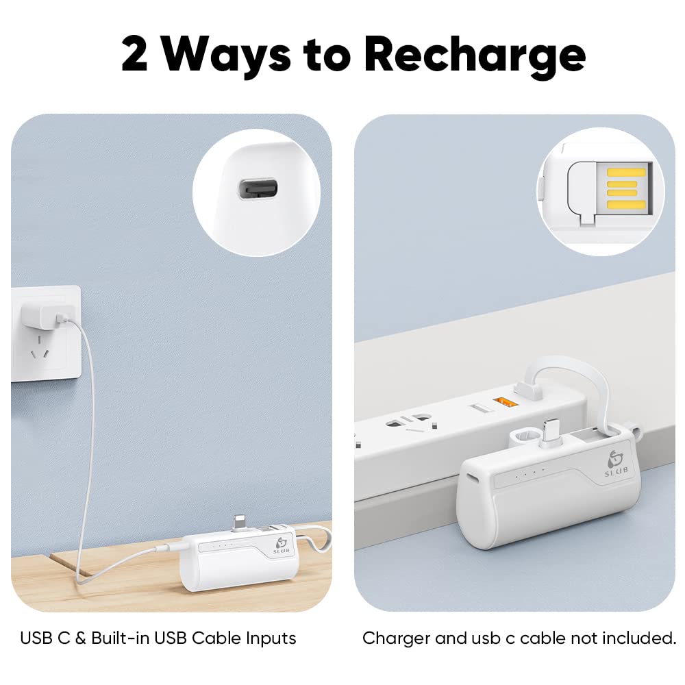 Gankoii iPhone Portable Charger 5000mAh, Mini Power Bank Battery Pack Phone Backup Charger, Small Portable Charger Compatible with iPhone 14/13/ 12/11/ XS Max/XR/X, AirPods, White