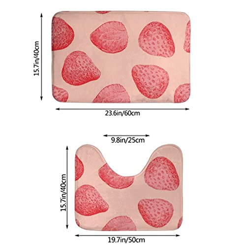 AMRANDOM Bathroom Rug Mat Set 2 Pieces Cute Red Strawberry for Boys Girls Room Decor, Soft Flannel Memory Foam Bath Rugs and Toilet Contour Mat, Fast Dry Bathroom Mat