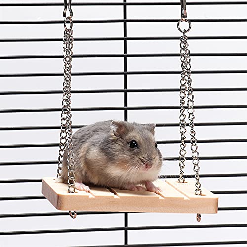 Wooden Hamster House for Small Pet, Hanging Wooden Swing,Chew Toy, Small Animal Hideout Arched Platform Nesting Habitat for Gerbils Guinea Pigs Hedgehog