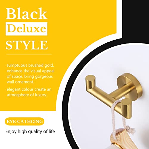 APLusee Double Robe Towel Hook, 304 Stainless Steel Dual Coat Hook Hanger, Utility Bathroom Toliet Kitchen Storage Holder Gorgeous Style, Brushed Goldā¦