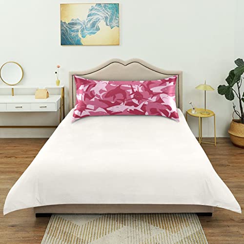 Sharks Camo Pink Pillow Covers Silk Pillowcase for Hair and Skin Soft Smooth Breathable Cooling Satin Pillowcase Standard Size Pillow Case for Bedroom Bed Sleeping (20x30 Inch)