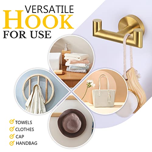 APLusee Double Robe Towel Hook, 304 Stainless Steel Dual Coat Hook Hanger, Utility Bathroom Toliet Kitchen Storage Holder Gorgeous Style, Brushed Goldā¦