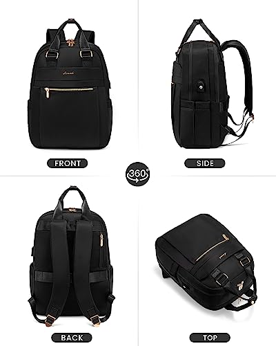 LOVEVOOK Laptop Backpack for Women 15.6 Inch Laptop Bag for Work Travel Computer Backpack with USB Port, Fashion Waterproof Backpack Purse Casual Daypacks, Black
