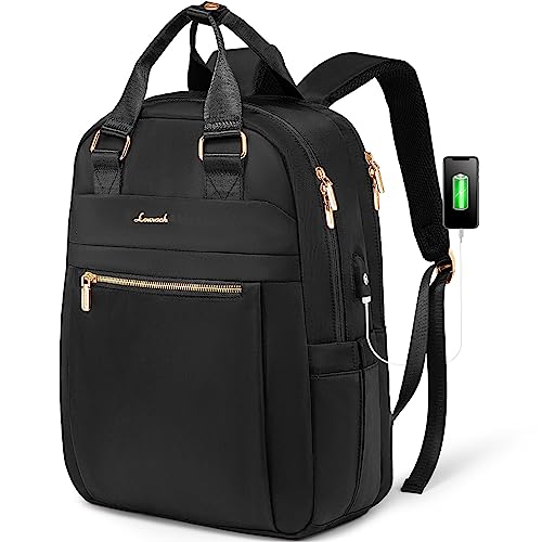 LOVEVOOK Laptop Backpack for Women 15.6 Inch Laptop Bag for Work Travel Computer Backpack with USB Port, Fashion Waterproof Backpack Purse Casual Daypacks, Black