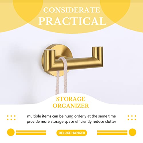 APLusee Double Robe Towel Hook, 304 Stainless Steel Dual Coat Hook Hanger, Utility Bathroom Toliet Kitchen Storage Holder Gorgeous Style, Brushed Goldā¦