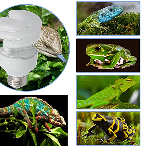 PTCCTV UVB Reptile Light Bulb 5.0 Turtle Lamp Energy Saving Compact Fluorescent Bulbs for Tropical Rainforest Amphibians Pet aquarium Fish Lizard Snake,E27 Screw (UVB5.0 13W)