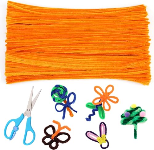 LUNARM 300 PCS Pipe Cleaners, Pipe Cleaners Crafts with Scissors Chenille Stems for Art and Craft Projects, Pipe Cleaners Chenille Stems Creative DIY Decorations (Yellow)