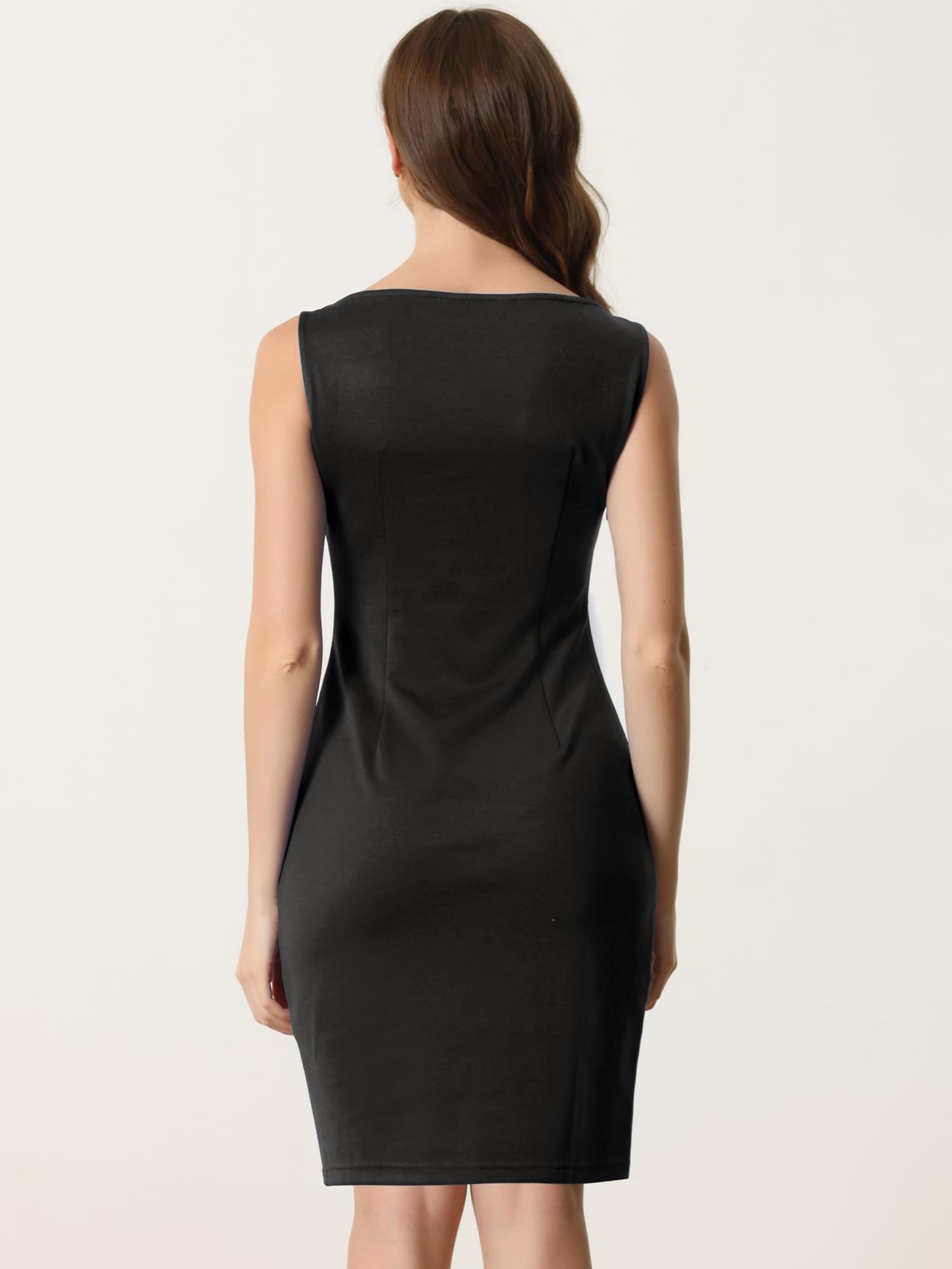 Allegra K Sleeveless Sheath Dress for Women's 2024 Boat Neck Teacher Casual Office Dresses X-Large Black