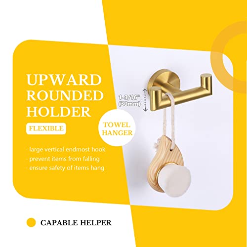 APLusee Double Robe Towel Hook, 304 Stainless Steel Dual Coat Hook Hanger, Utility Bathroom Toliet Kitchen Storage Holder Gorgeous Style, Brushed Goldā¦