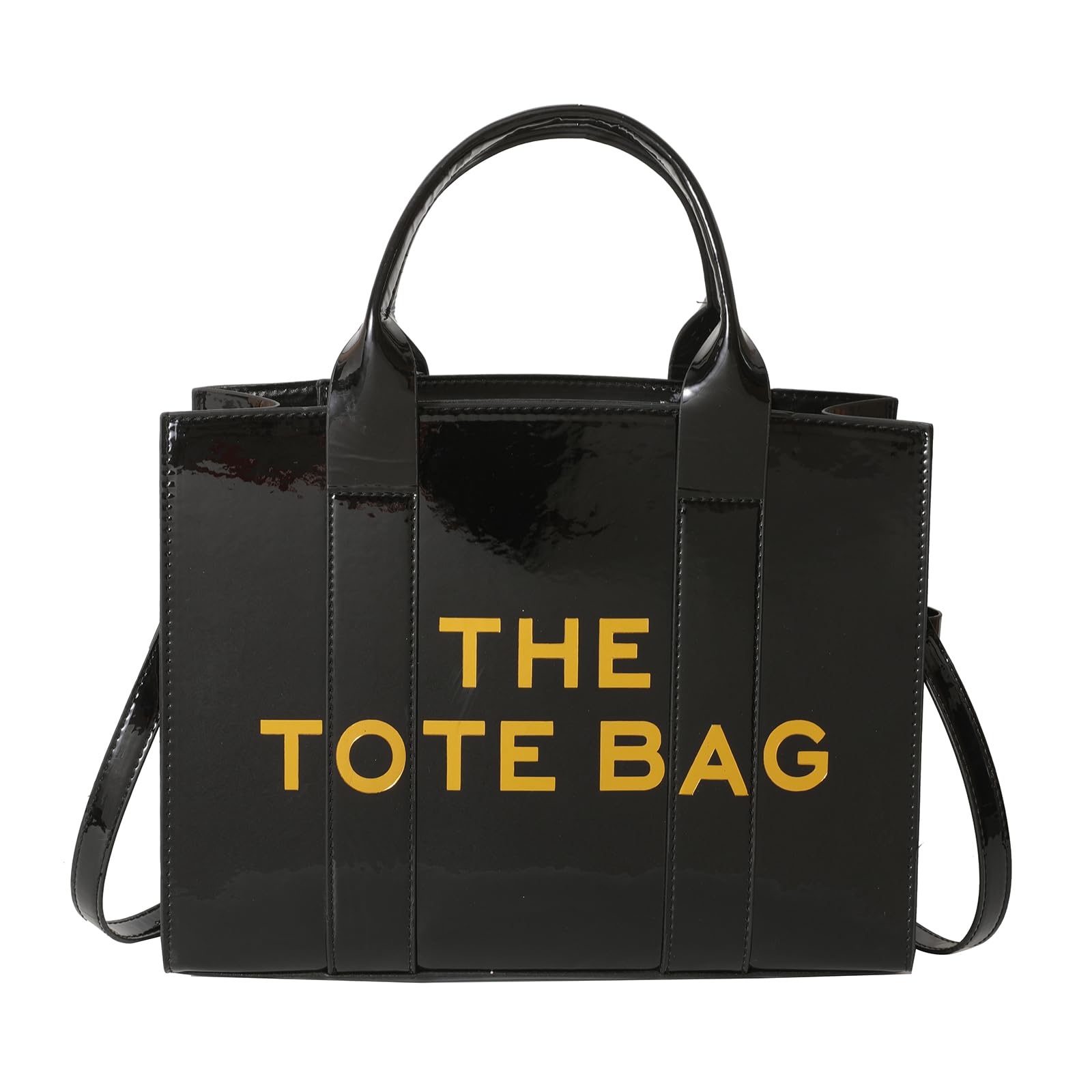 JQAliMOVV The Tote Bag for Women, Cute Tote Bag Trendy Shining Leather Top Handle Crossbody Handbags (Black)
