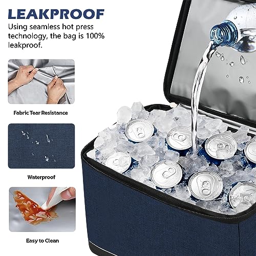 MIYCOO Insulated Lunch Bag for Women Men Leakproof Double Deck Lunch Box Soft Large Lunch bags Cooler Bag Blue