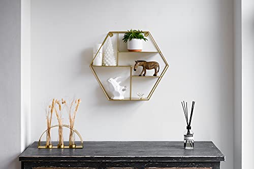 Gold Hexagon Wall Shelves, Extra Large Decorative Floating Shelf for Bathroom, Kitchen & Bedroom Wall Decor Shelfie, Glam Brass Geometric Wall Art, Metal Sconce Shelf, Boho Honeycomb Accent Display
