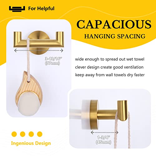 APLusee Double Robe Towel Hook, 304 Stainless Steel Dual Coat Hook Hanger, Utility Bathroom Toliet Kitchen Storage Holder Gorgeous Style, Brushed Goldā¦