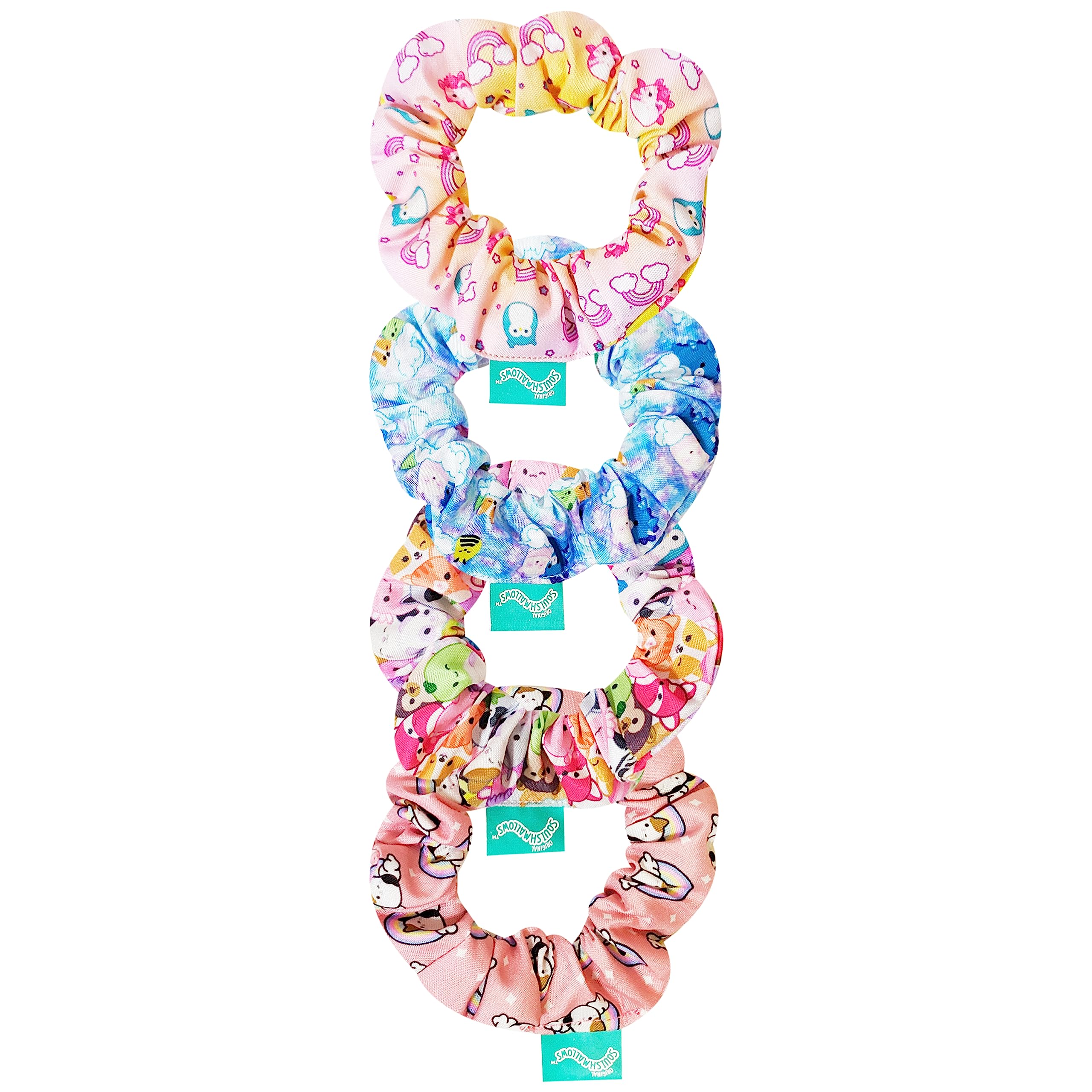 LUV HER Squishmallows Cute Scrunchies for Girls - 4 Large Printed Hair Scrunchies with Your Favorite Characters, Ages 8+