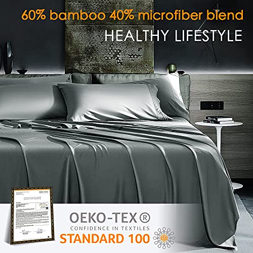 Shilucheng Bamboo_ 6-Piece King Size Bed Sheets Set 1800 Thread Count 16 Inch Deep Pockets Cool Eco Friendly Soft and Comforterble(King,Dark Grey)