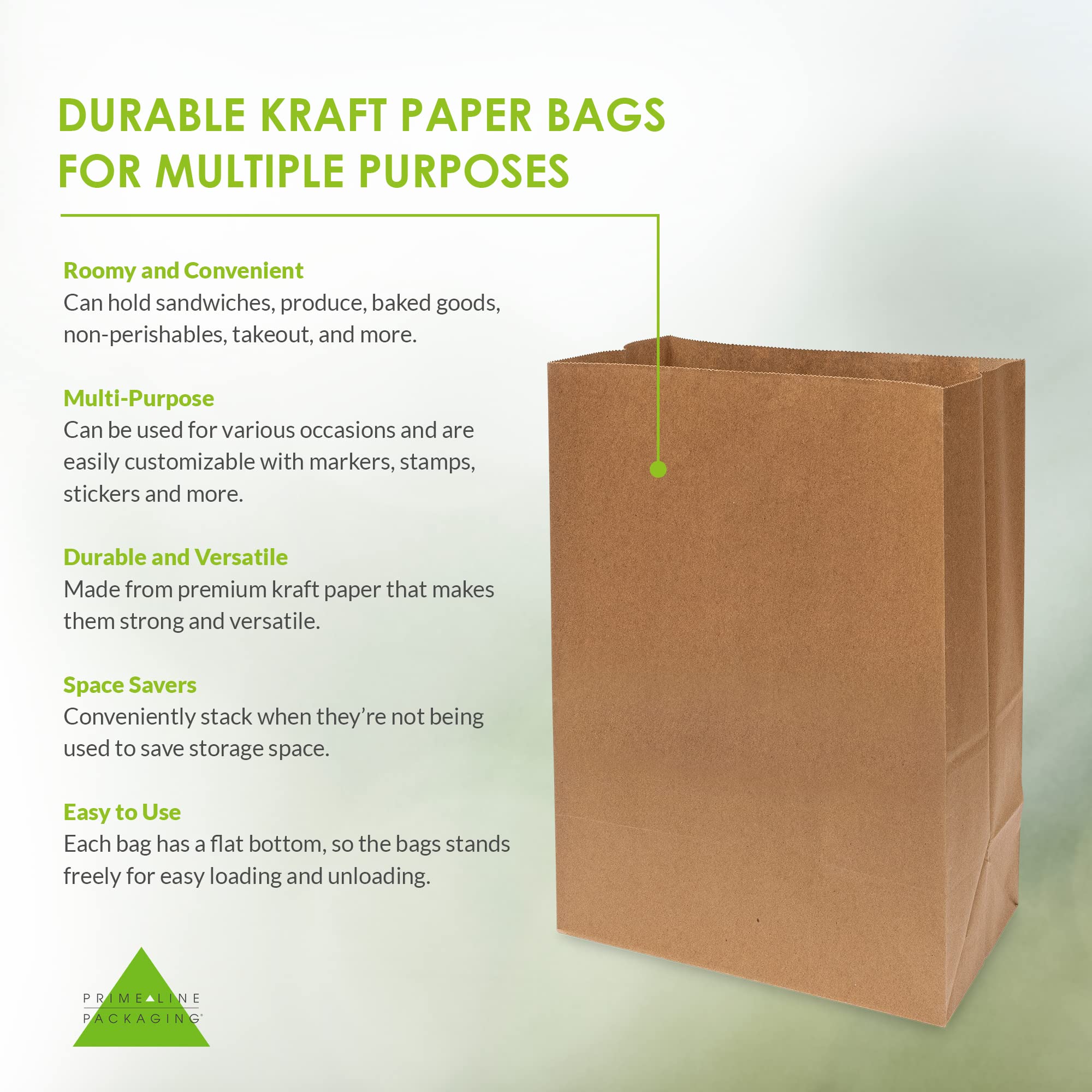 Prime Line Packaging Brown Paper Lunch Bags, Paper Sack for Grocery, Shopping, Delivery, Goodie, Take Out, Bakery, Bulk, 1/8 BBL, 10x6x14 100 Pack