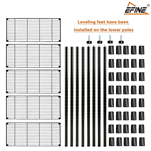 EFINE 2-Pack 5-Shelf Shelving Unit, Adjustable, Heavy Duty Carbon Steel Wire Shelves, 150lbs Loading Capacity Per Shelf, Units and Storage for Kitchen Garage (30W x 14D x 60H) Black