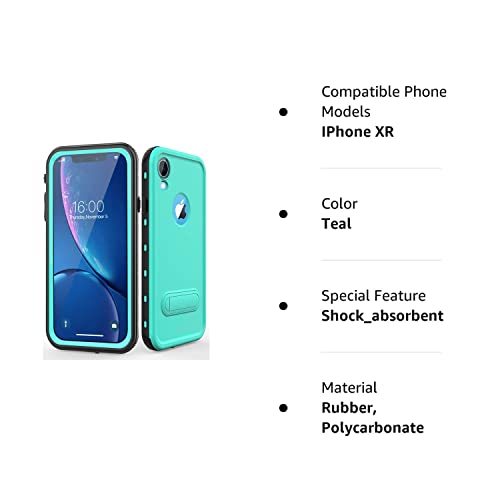 Diverbox for iPhone Xr Case Waterproof,Shockproof Dustproof IP68 Full-Body Sturdy with Kickstand Case Built-in Screen Protector,Underwater Full Sealed Cover Protective for iPhone Xr (Teal)