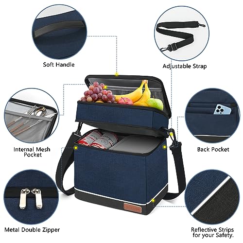 MIYCOO Insulated Lunch Bag for Women Men Leakproof Double Deck Lunch Box Soft Large Lunch bags Cooler Bag Blue