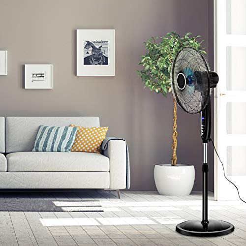 GOFLAME 16" Dual Blade Pedestal Fan, Oscillating Stand Fan Height Adjustable with Remote Control, 3 Speed Settings, Timer, LCD Display, Ideal for Bedroom, Living Room, Office
