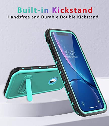 Diverbox for iPhone Xr Case Waterproof,Shockproof Dustproof IP68 Full-Body Sturdy with Kickstand Case Built-in Screen Protector,Underwater Full Sealed Cover Protective for iPhone Xr (Teal)