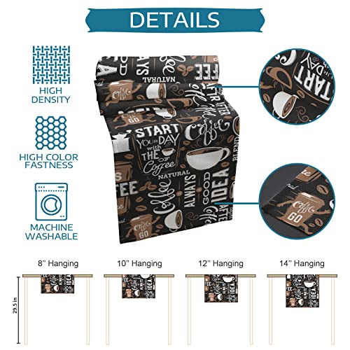 Rural Coffee Table Mats Set of 6 with Table Runner 70 Inches Long,Cotton Linen Tablerunner Burlap Kitchen Dining Placemats for Wedding/Coffee/Dress Party,Shabby Chic Esppresso Beans Cup Drinking