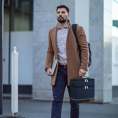 MIYCOO Insulated Lunch Bag for Women Men Leakproof Double Deck Lunch Box Soft Large Lunch bags Cooler Bag Blue