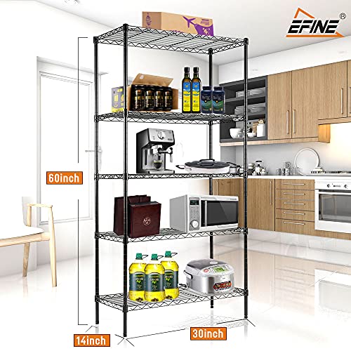 EFINE 2-Pack 5-Shelf Shelving Unit, Adjustable, Heavy Duty Carbon Steel Wire Shelves, 150lbs Loading Capacity Per Shelf, Units and Storage for Kitchen Garage (30W x 14D x 60H) Black