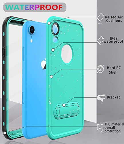 Diverbox for iPhone Xr Case Waterproof,Shockproof Dustproof IP68 Full-Body Sturdy with Kickstand Case Built-in Screen Protector,Underwater Full Sealed Cover Protective for iPhone Xr (Teal)