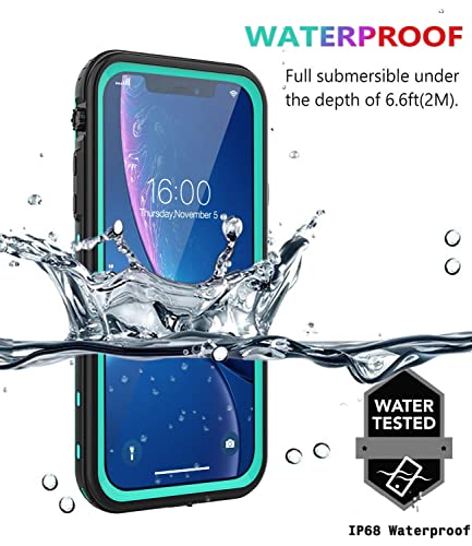Diverbox for iPhone Xr Case Waterproof,Shockproof Dustproof IP68 Full-Body Sturdy with Kickstand Case Built-in Screen Protector,Underwater Full Sealed Cover Protective for iPhone Xr (Teal)