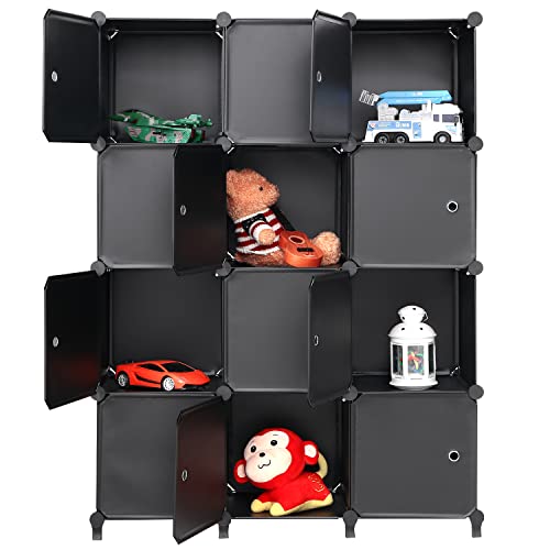 ANWBROAD Cubes Storage Organizer 12-Cube Shelves Closet Organizers and Storage with Doors for Bedroom Bookshelf Clothing Storage ULCS12BM