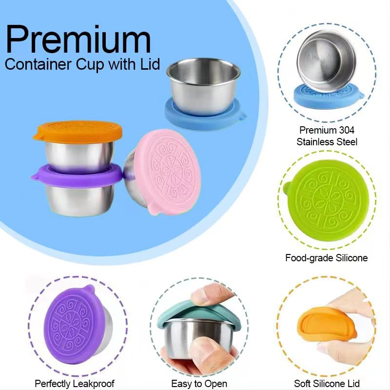 Msbjeuii Salad Dressing Container, 6Pack Sauce Cups Reusable Stainless Condiment Containers with Lids Salad Containers To Go for Lunch Box 1.6OZ
