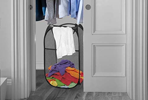 Laundry Basket, Laundry Hamper - Mesh Popup Laundry Hamper. Portable, Durable Handles, Collapsible for Storage, and Easy to Open. Great for The Kids Room, College Dorm, or Travel. (Black)[SHOOTING]