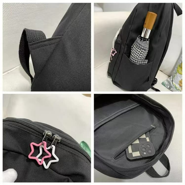 MININAI Preppy Backpack Cute Stars Pattern Korean Style Backpack Aesthetic College Backpack for Work Travel (One Size,White)