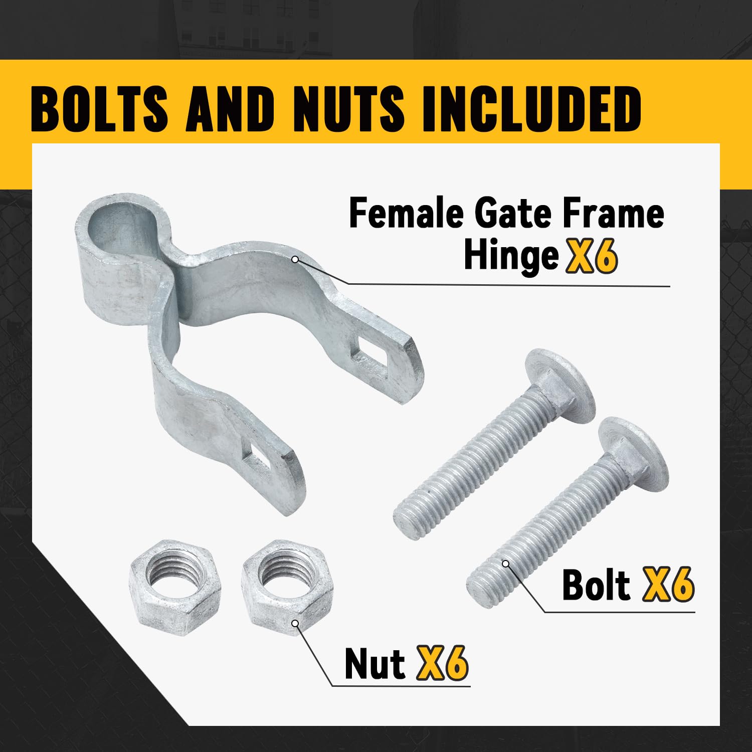 VIVIDA 1-5/8" Chain Link Gate Hinge, Chain Link Fence Female Hinge, Galvanized Steel, for 1-5/8" OD Post/Pipe, Bolts & Nuts Included, 6 PCS