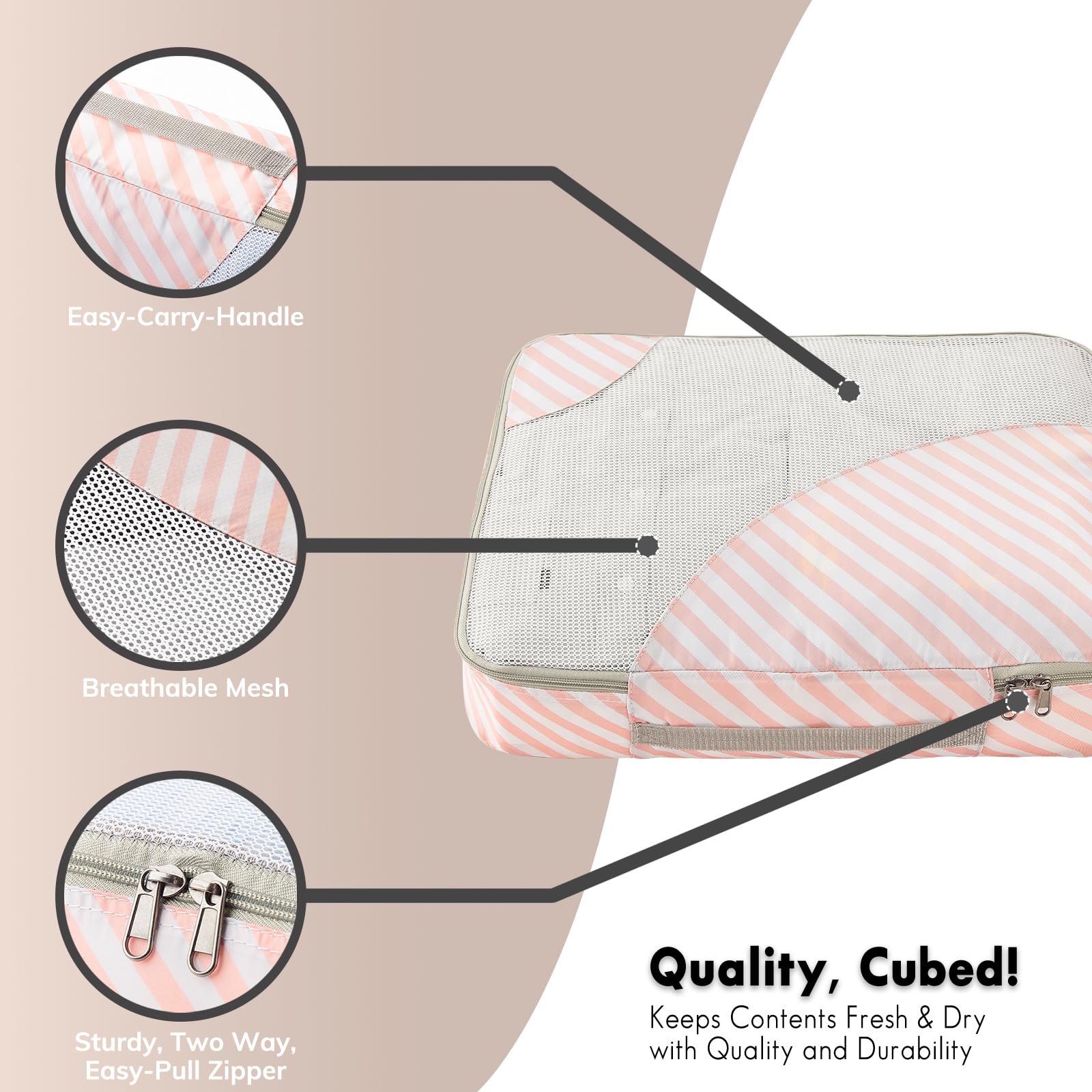 OlarHike Travel Essentials ALL INCLUDED 10 Set Sturdy Packing Cubes for Suitcases, UPGRADED Anti-Tear Stitching, NEW Improved Luggage Packing Organizers for Travel Accessories(Pink stripes)